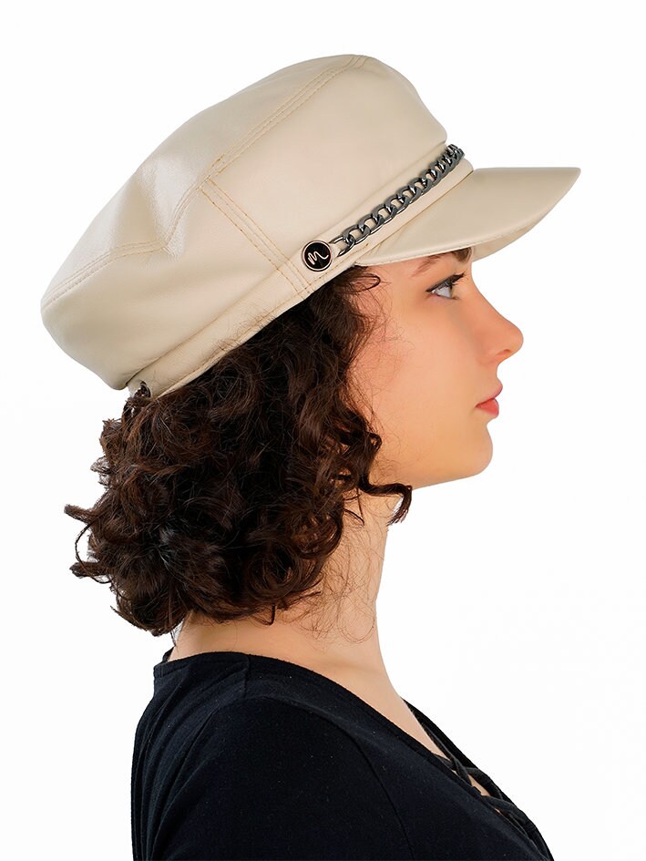 Women Leather Newsboy Cap Visor Beret Cabbie Hat Sheepskin Gatsby ...