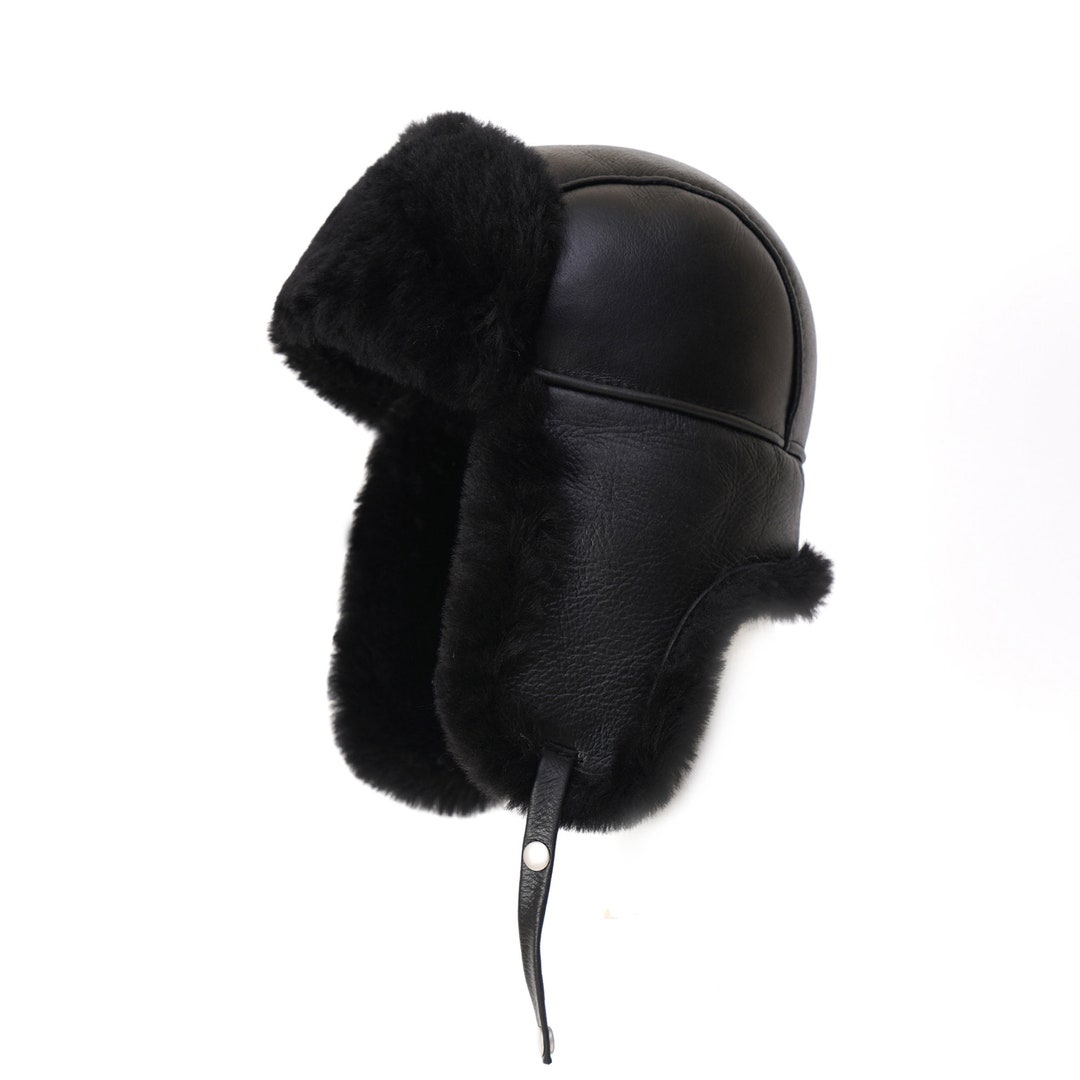 Aviator Hat Sheepskin Trapper Chapka Pilot Cap Russian Ushanka Ear Flap ...