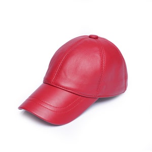 Red Leather Baseball Hat Fathers Day Gift Trucker Cap Adjustable ...