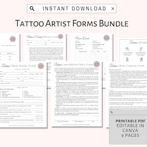 Editable Tattoo Artist Forms Bundle, Tattoo Consent Form, Tattoo Intake ...