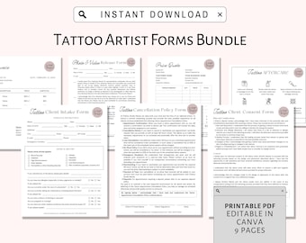 Tattoo Form Bundle, Small Tattoo Form, Editable Tattoo Consent Form ...