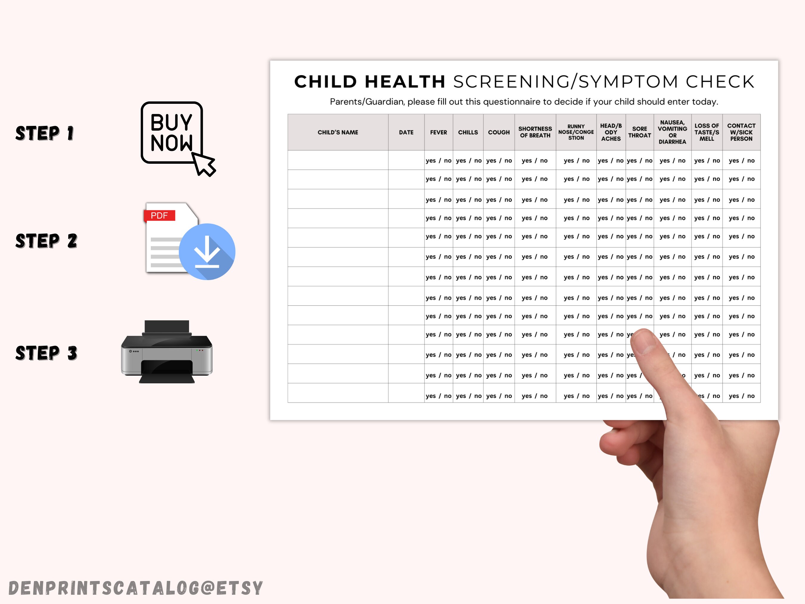 Health Screening Questions Printable, Daycare Symptom Check Sign in ...