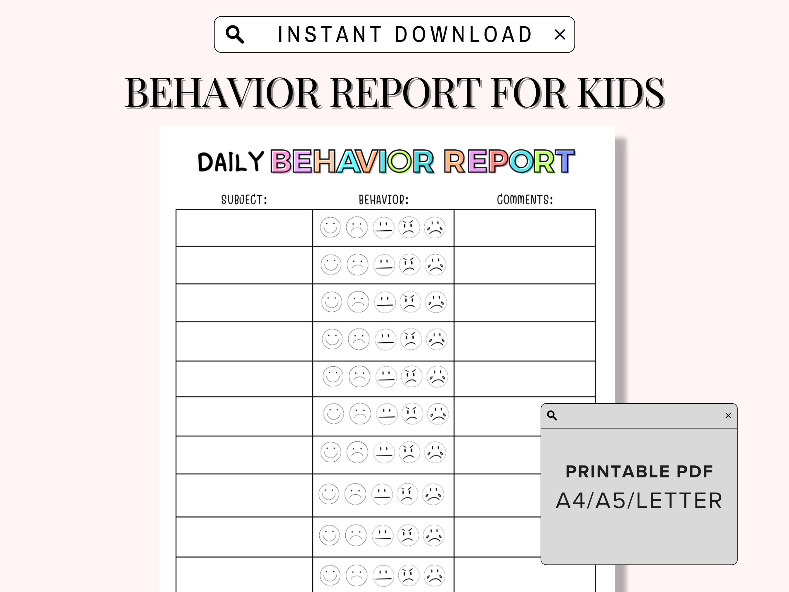 Behavior Report for Kids, Good Behavior Chart, Toddler Kid Teen ...