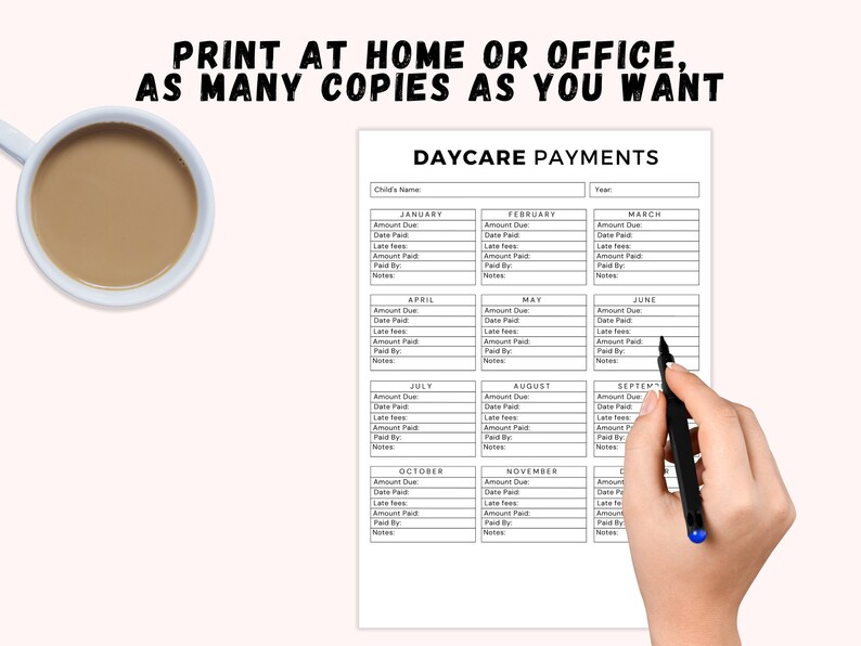 Daycare Payments Log Printable, Daycare Payments, Daycare Tuition ...