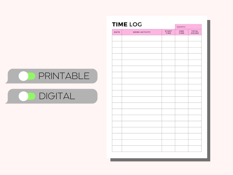 Time Log Printable Task Tracker Timesheet Printable Project - Etsy