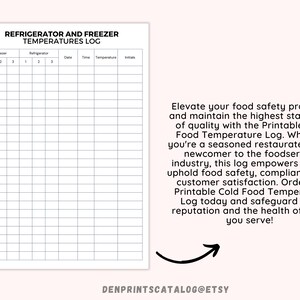 Printable Refrigerator and Freezer Temperatures Log, Cold Food Holding ...