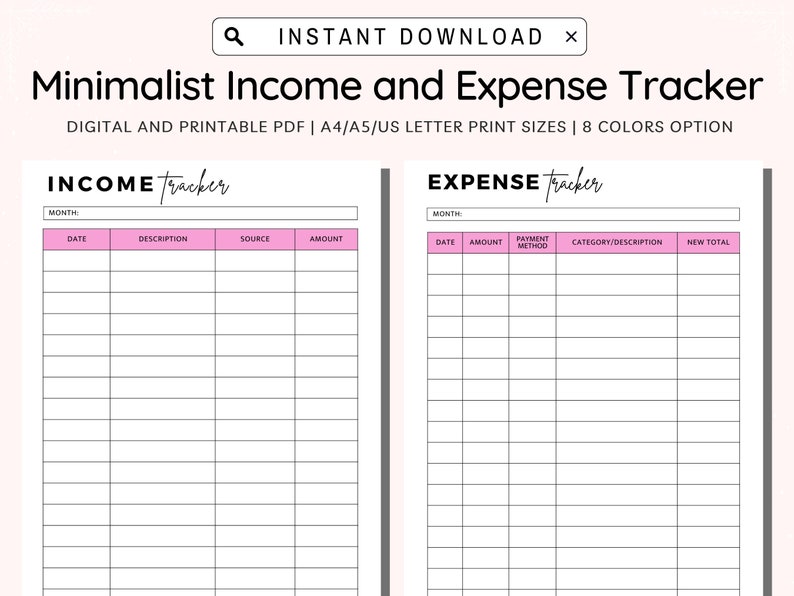Income Tracker Printable, Easy Bookkeeping Template, Printable Expense ...