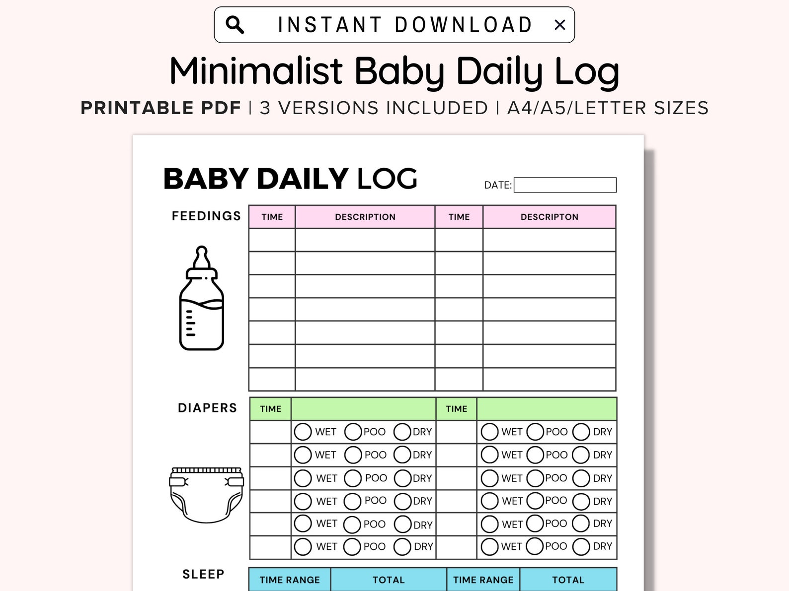 Baby Daily Log, Infant Daily Log, Baby Care Journal, Infant Activity ...
