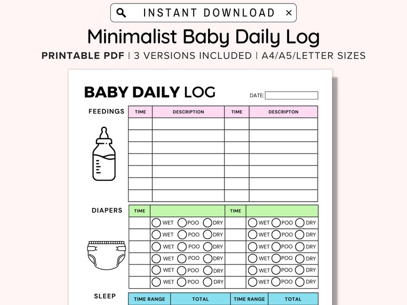 Baby Daily Log, Infant Daily Log, Baby Care Journal, Infant Activity ...