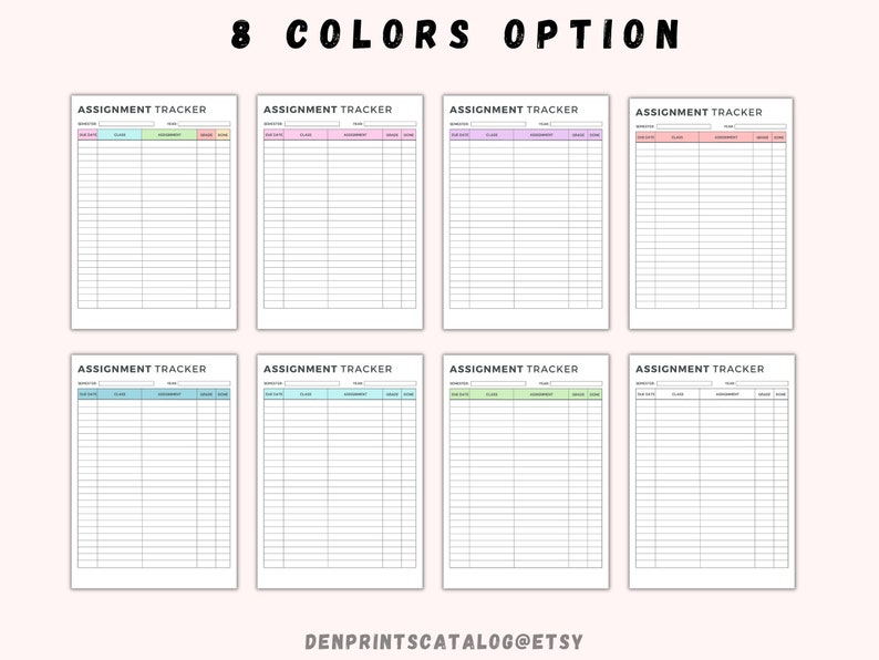Assignment Tracker Printable Printable Assignment Planner for - Etsy