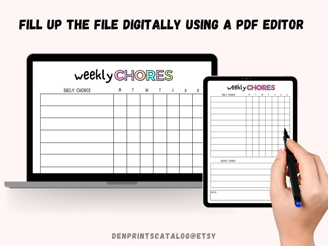 Chore Chart Printable Editable Daily & Weekly Kids Chore - Etsy