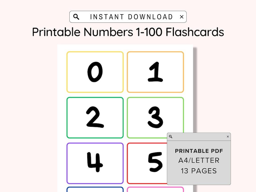 100 Printable Numbers 1-100 Flashcards Preschool to 3rd Grade - Etsy