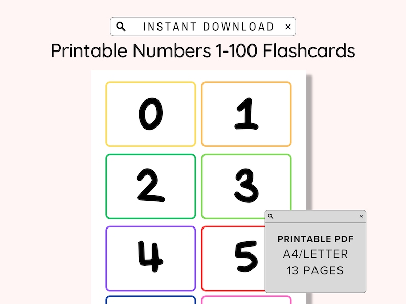 100 Printable Numbers 1-100 Flashcards Preschool to 3rd Grade - Etsy