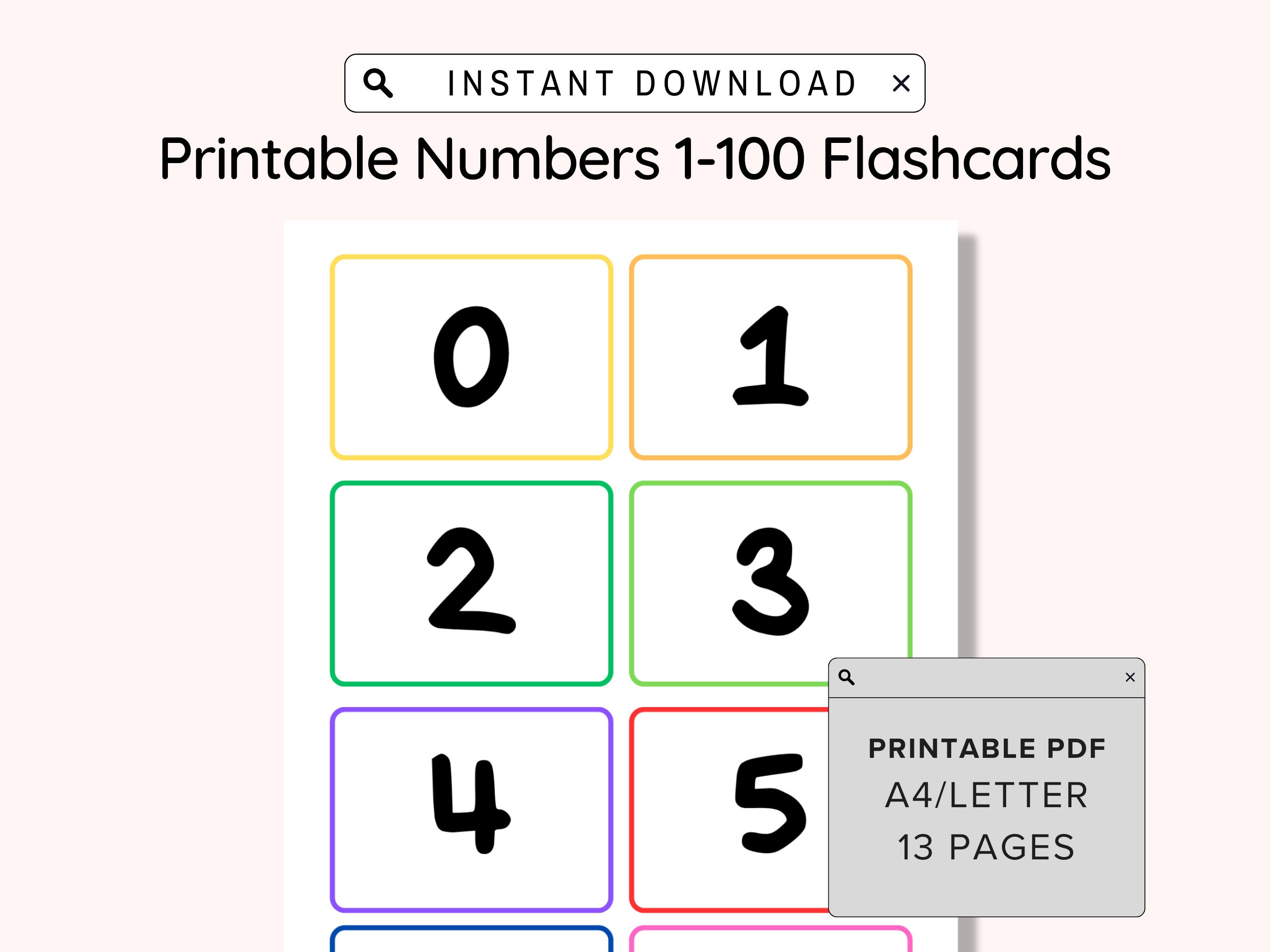 100 Printable Numbers 1-100 Flashcards Preschool to 3rd Grade - Etsy