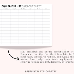 Printable Equipment Use Sign Out Sheet for Equipment Borrowing Dates ...