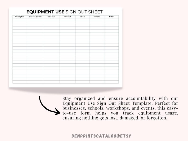 Printable Equipment Use Sign Out Sheet for Equipment Borrowing Dates ...