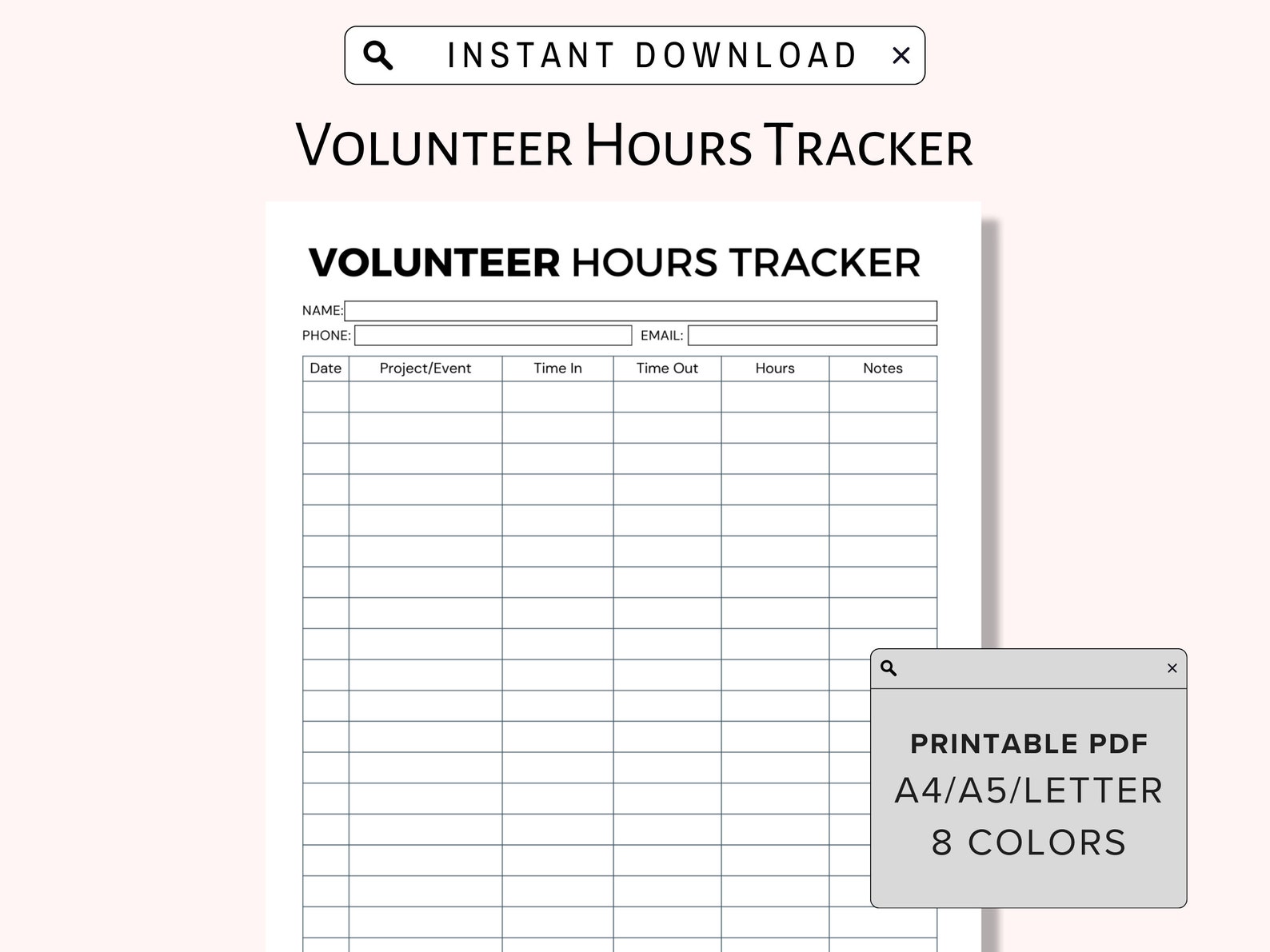 Volunteer Schudule Hours Tracker Log Printable, Volunteer Activity ...