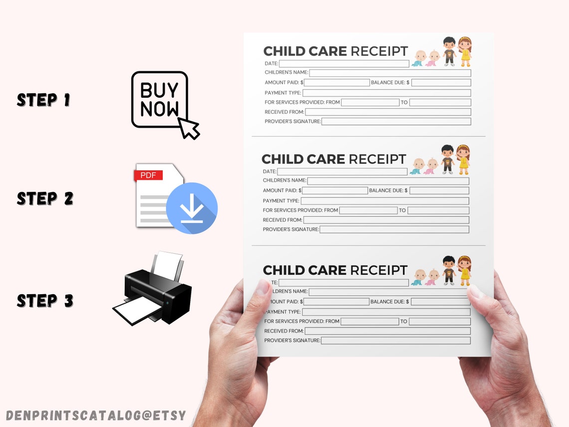 Daycare Receipt Printable, Printable Payment Receipt for Child Care ...
