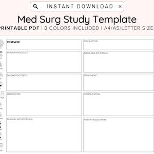 Med Surg Study Template Printable, Pathophysiology Template, Medical ...