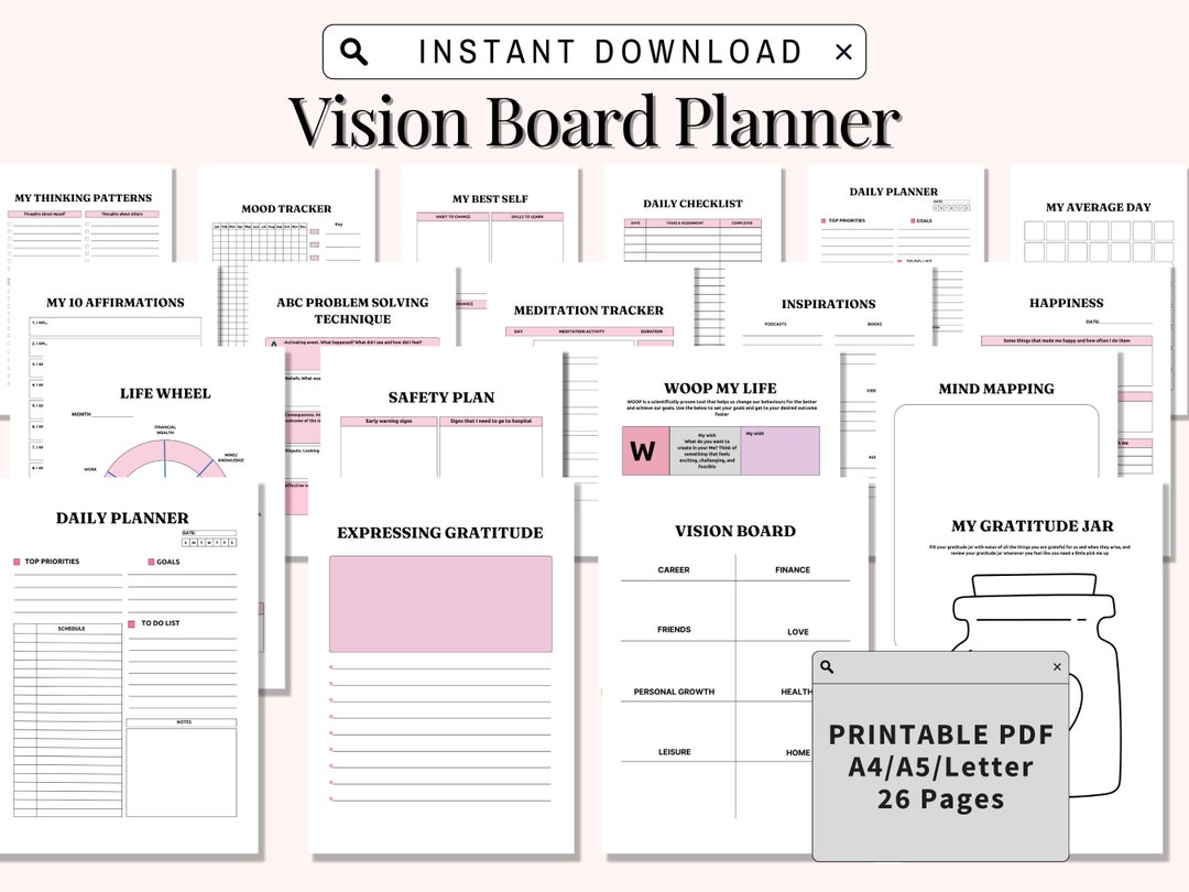 Vision Board Digital, Printable Journaling Pages, Mental Health Planner ...
