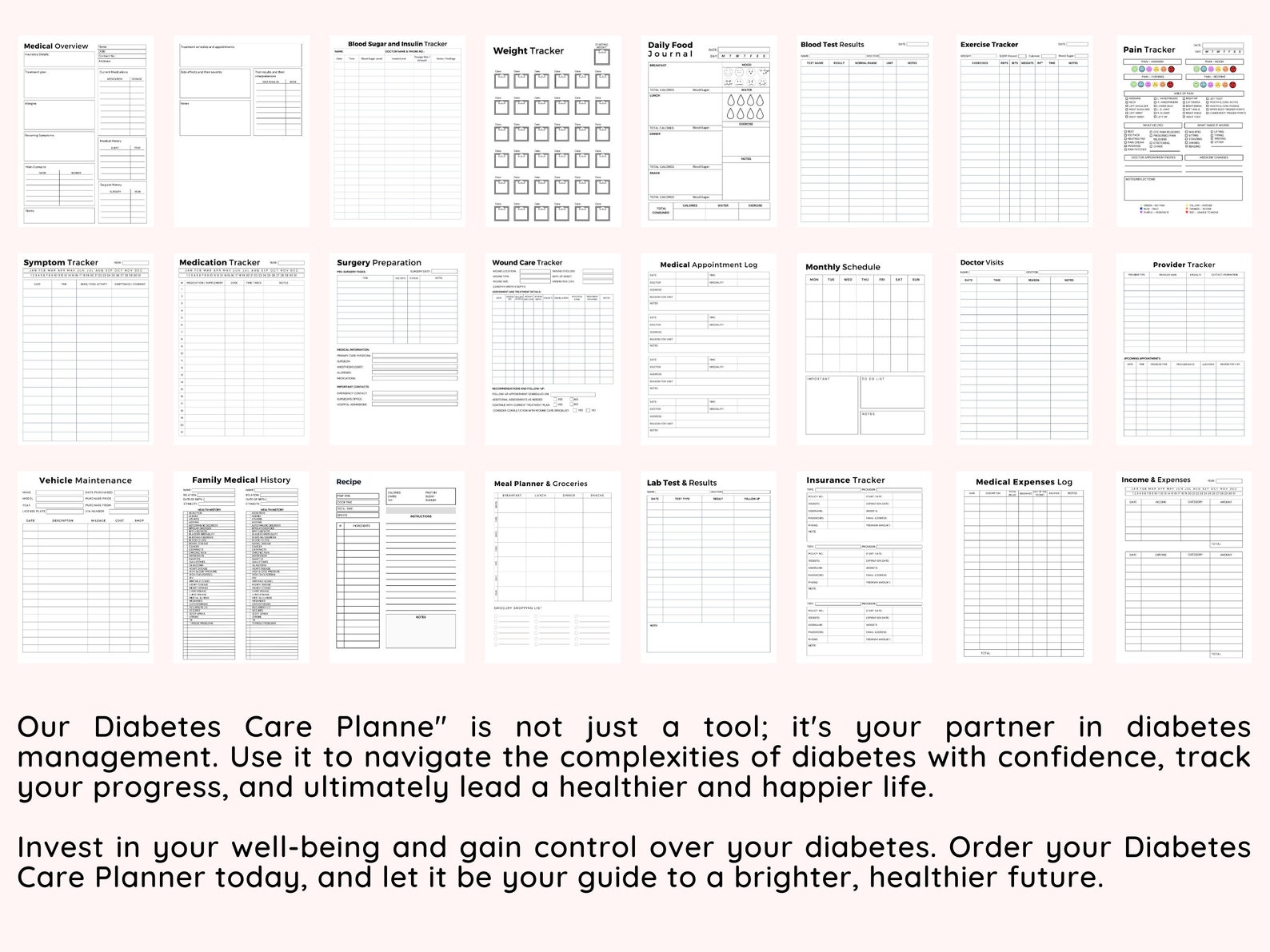 Diabetic Care Planner Printable, Diabetes Treatment Organizer, Medical ...