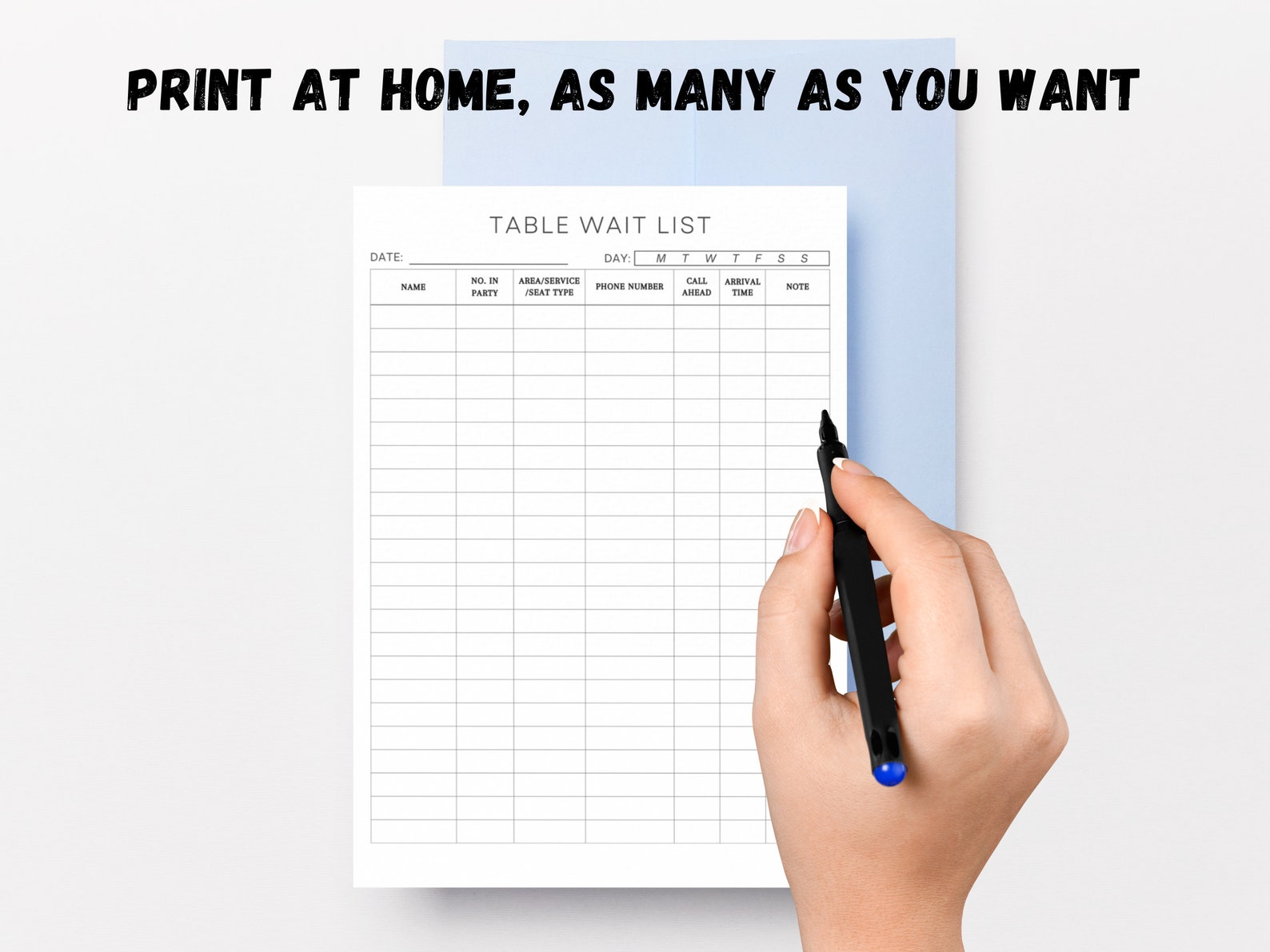 Restaurant Table Wait List Printable, Waiting List Printable ...