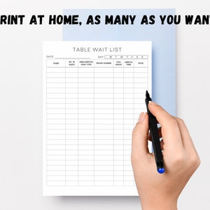 Restaurant Table Wait List Printable, Waiting List Printable ...