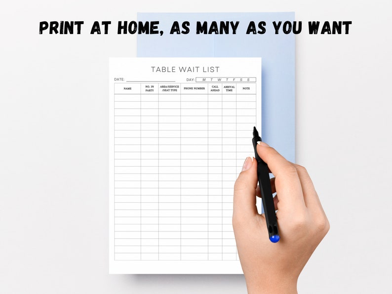 Restaurant Table Wait List Printable, Waiting List Printable ...