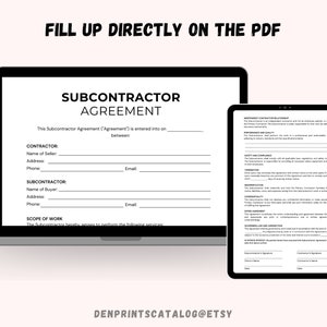 Fillable Subcontractor Agreement, Editable Subcontractor Contract Form ...
