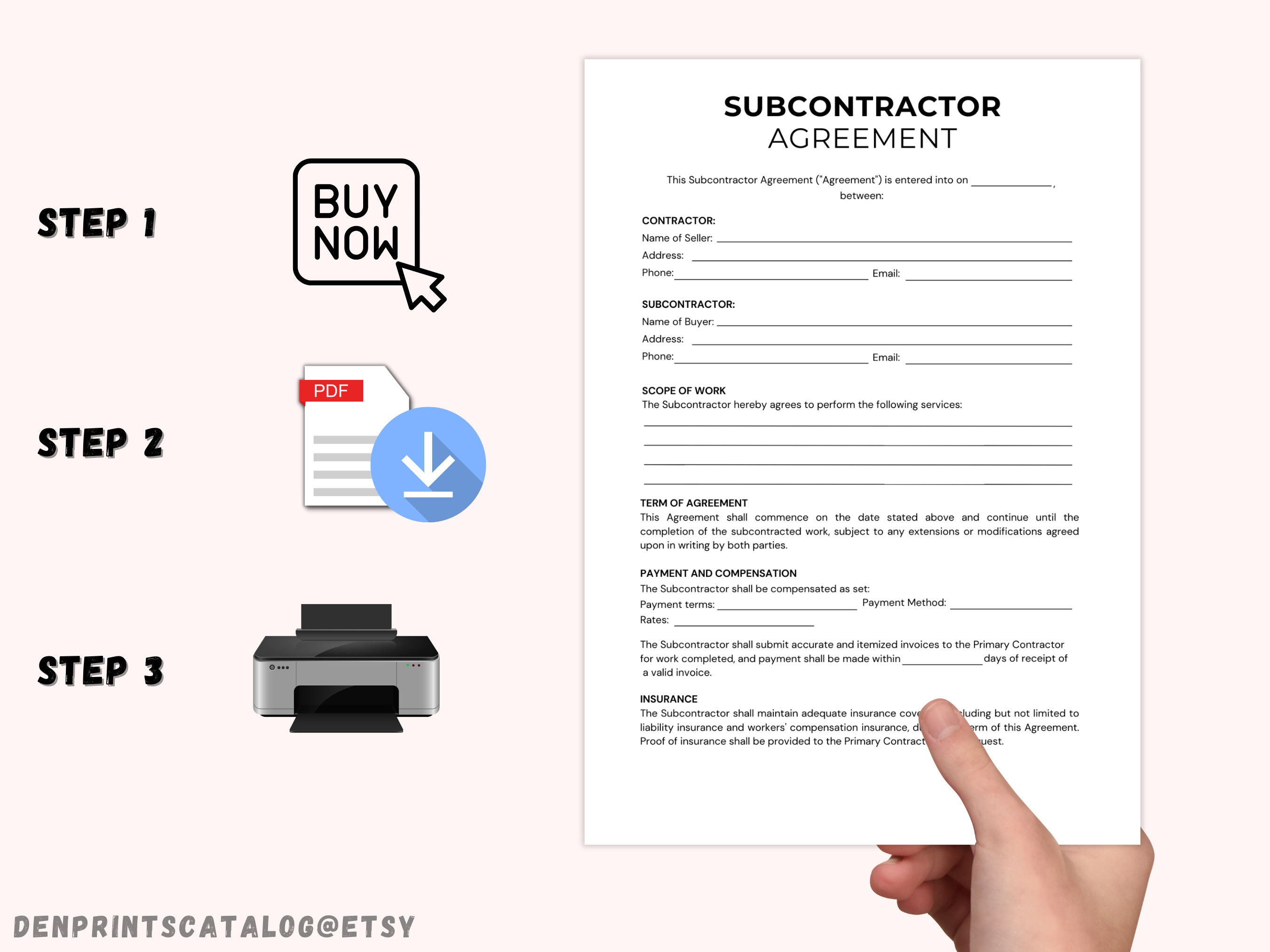 Fillable Subcontractor Agreement, Editable Subcontractor Contract Form ...