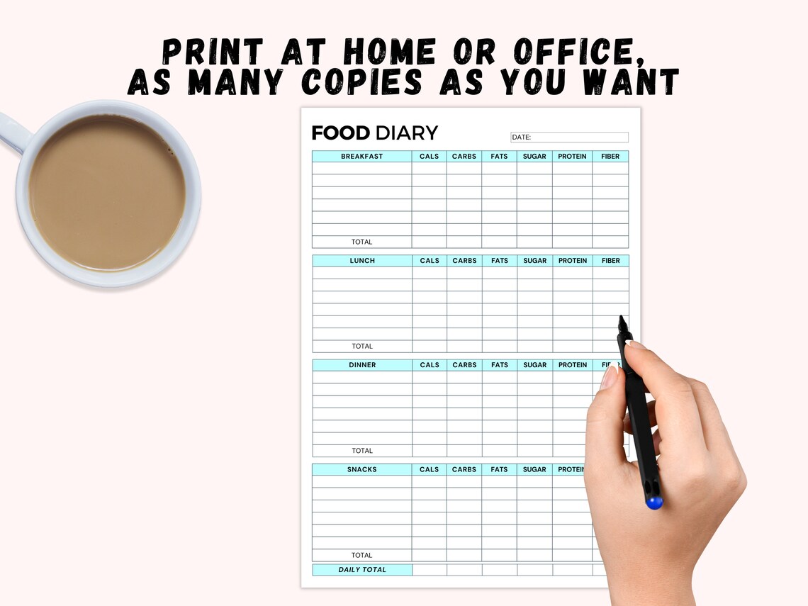 Daily Food Diary Printable Printable Daily Food Journal - Etsy