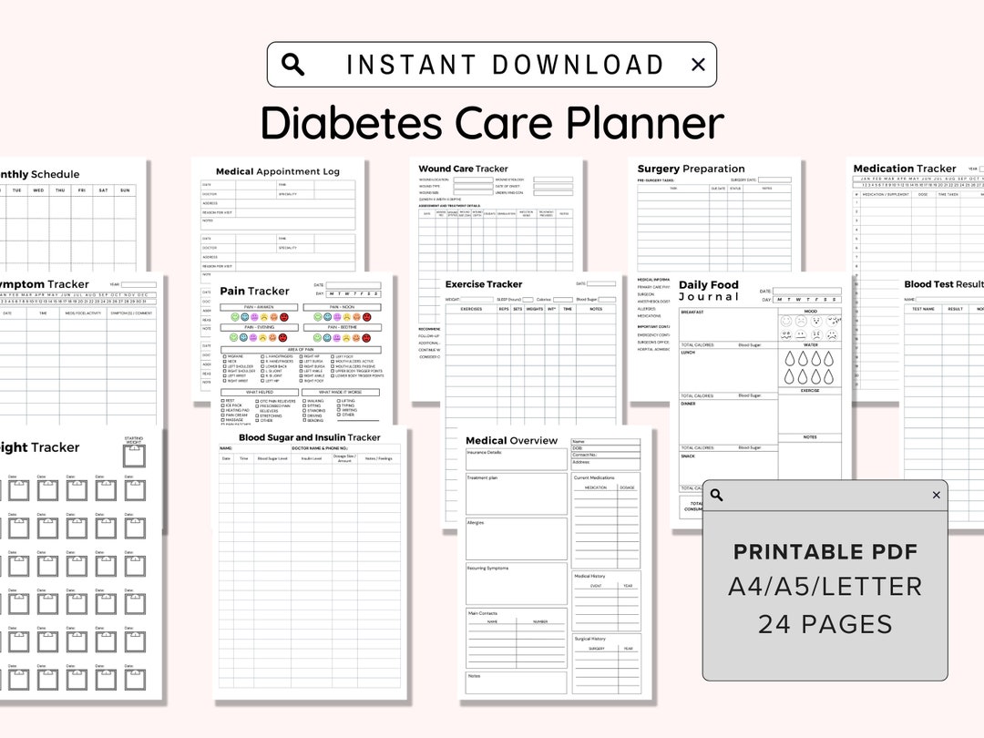Diabetic Care Planner Printable, Diabetes Treatment Organizer, Medical ...