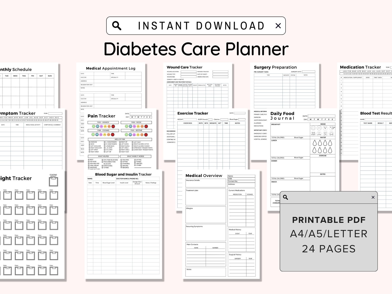 Diabetic Care Planner Printable, Diabetes Treatment Organizer, Medical ...