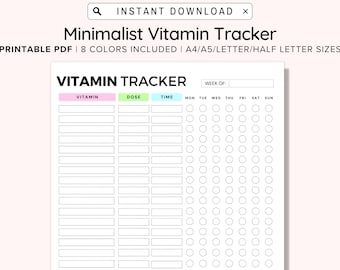 Vitamin Checklist Vitamin Tracker Weekly Supplement Checklist Dose Time ...