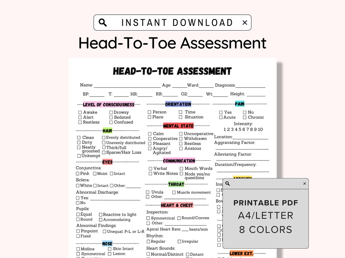 Head-to-toe Assessment Template With Cranial Nerves Assessment, Step-by ...