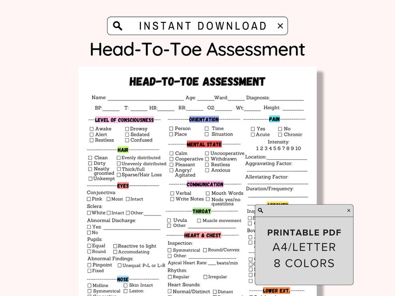 Head-to-toe Assessment Template With Cranial Nerves - Etsy