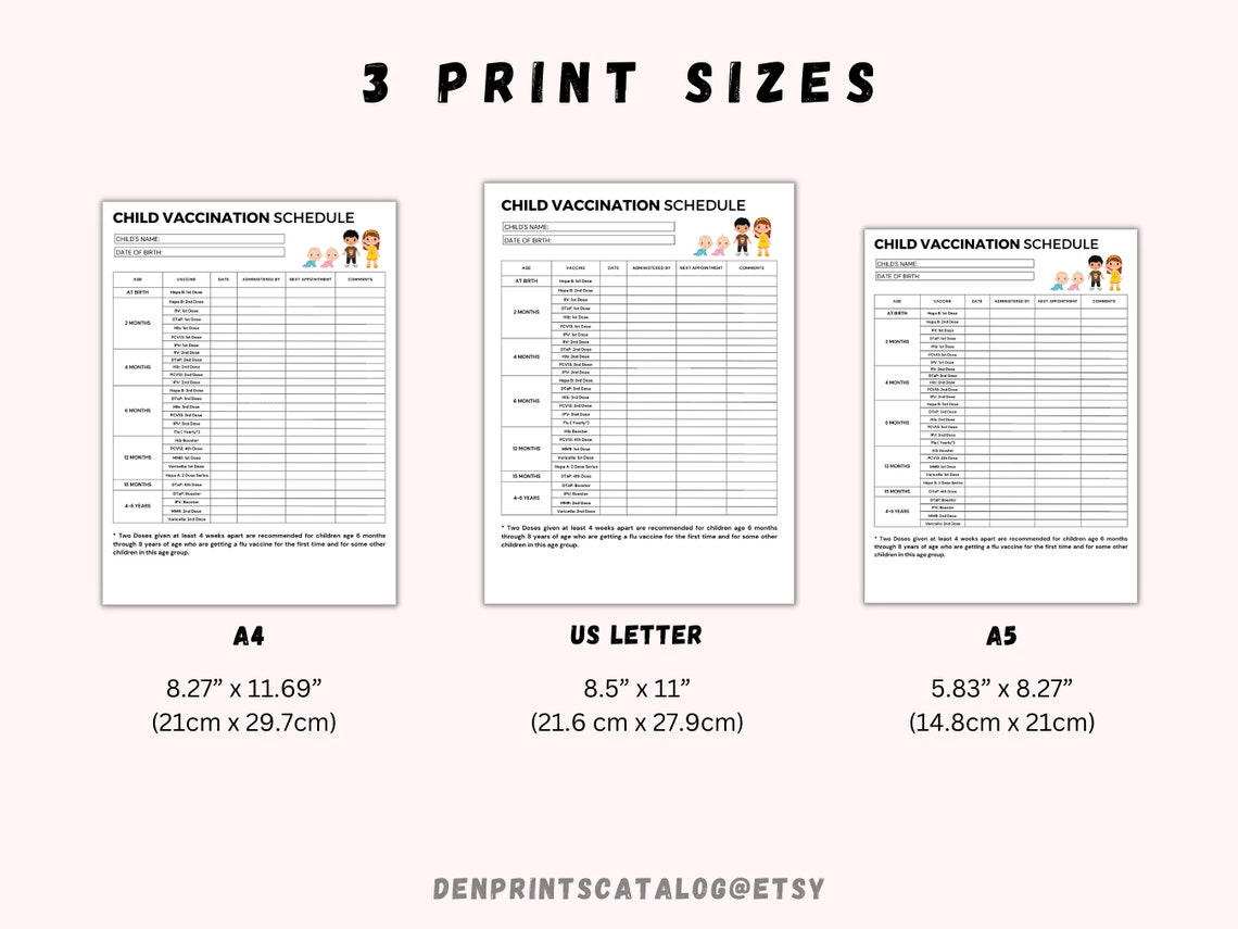 Child Vaccination Schedule Printable, Immunization Record, Vaccine ...