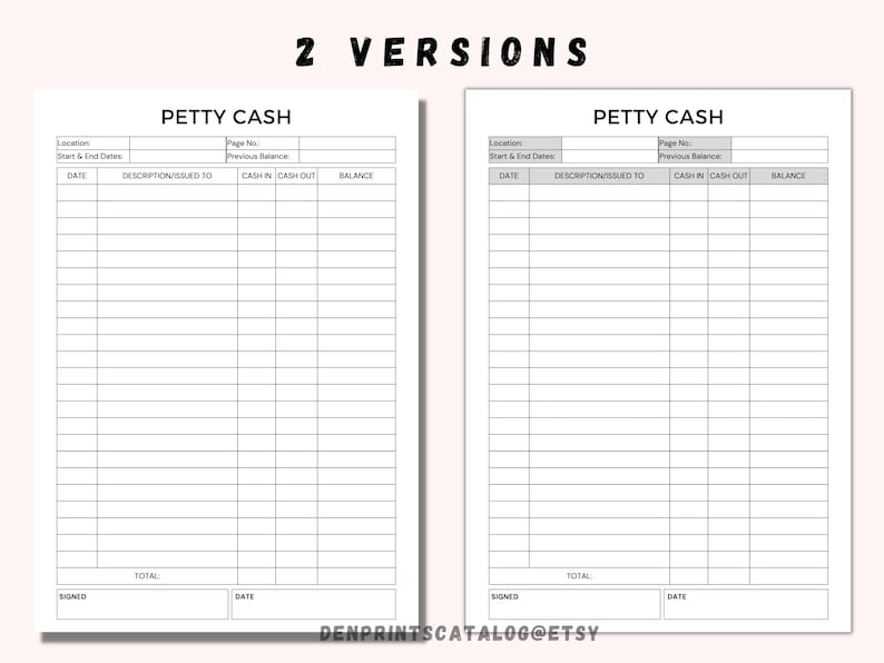 Petty Cash Ledger Printable, Petty Cash Log, Printable Petty Cash ...