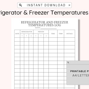 Printable Refrigerator and Freezer Temperatures Log, Print and Write ...