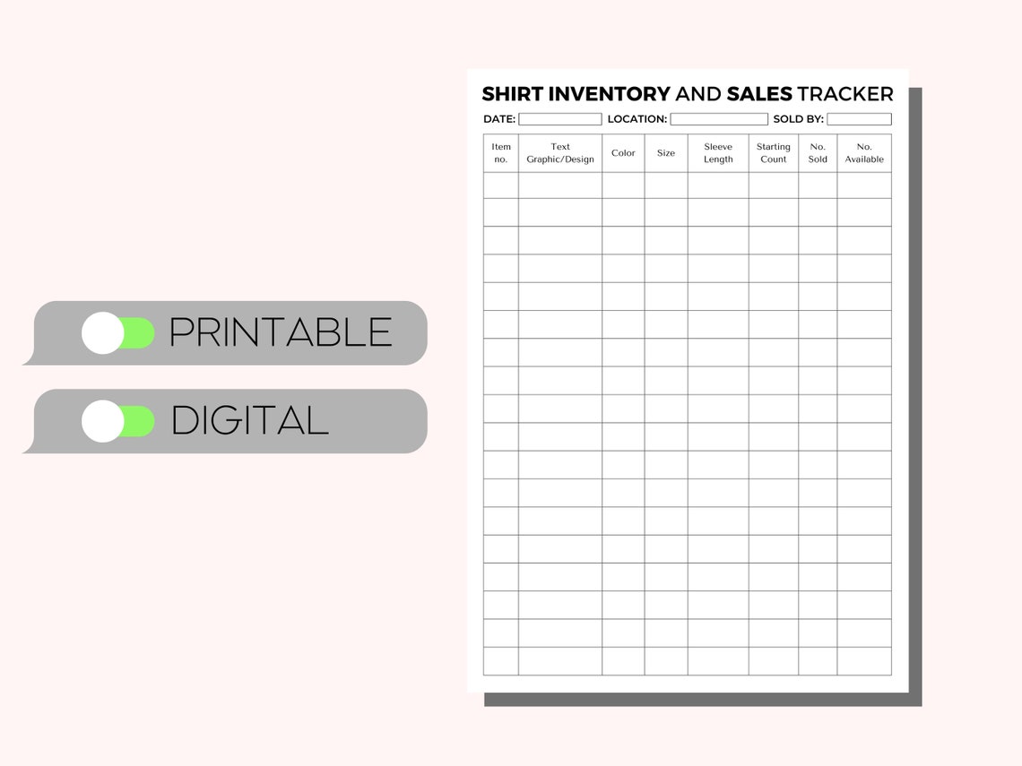 Shirt Inventory and Sales Tracker Printable, Sales Log Sheet, Inventory ...