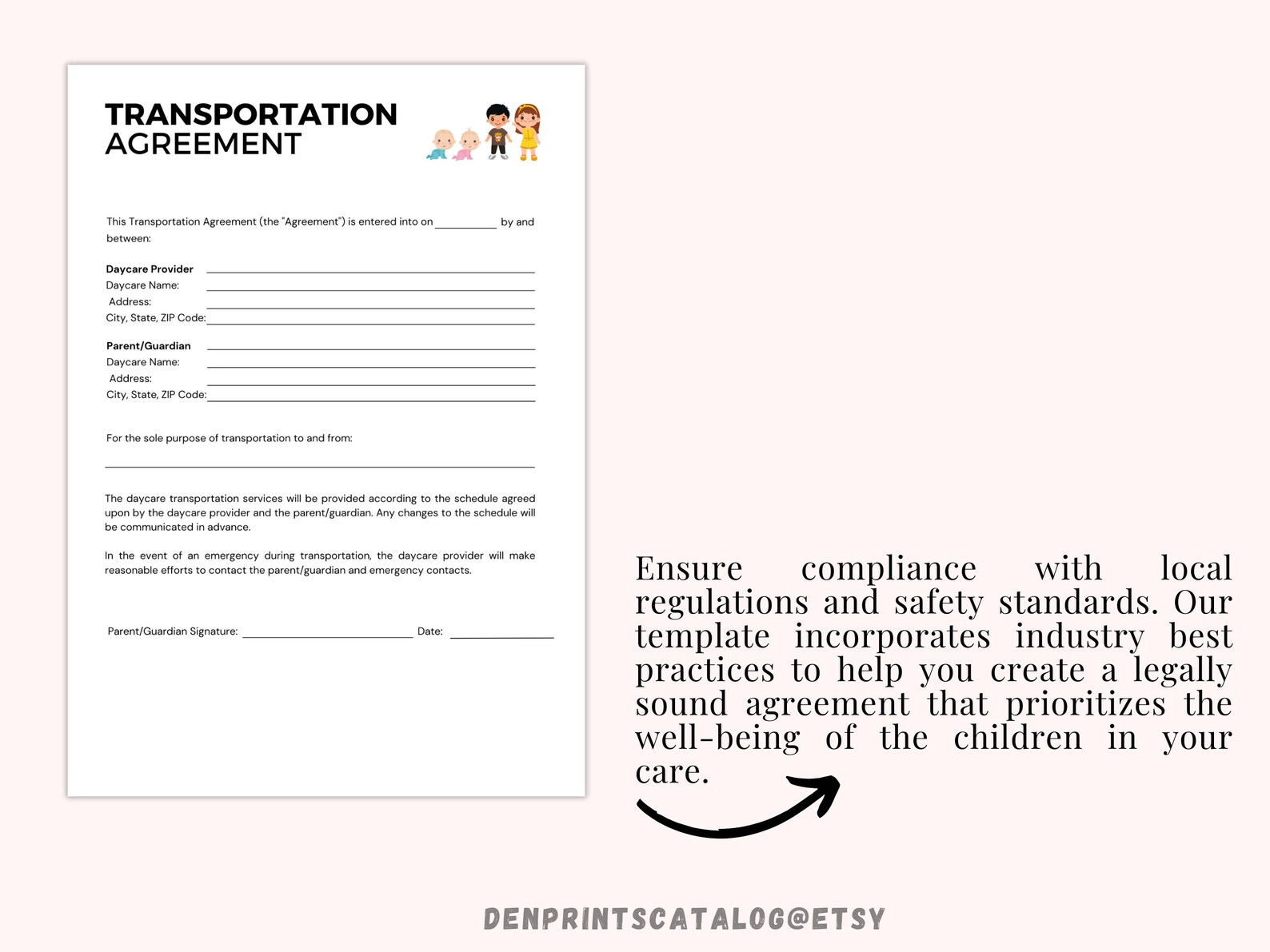 Printable Transportation Agreement for Home Daycares, Daycare ...