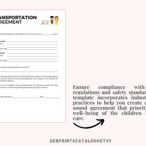 Printable Transportation Agreement for Home Daycares, Daycare ...