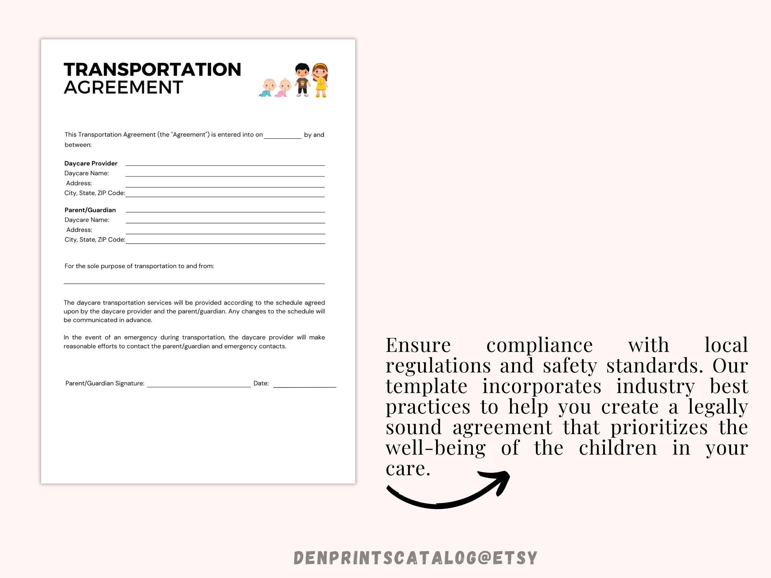 Printable Transportation Agreement for Home Daycares, Daycare ...