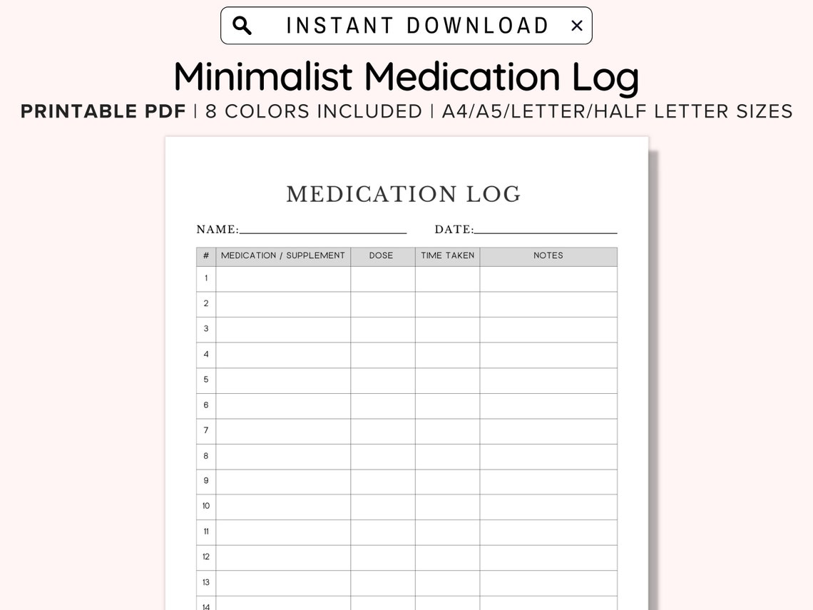 Printable Medication Log, Ready to Print Medication Log Chart, Post ...