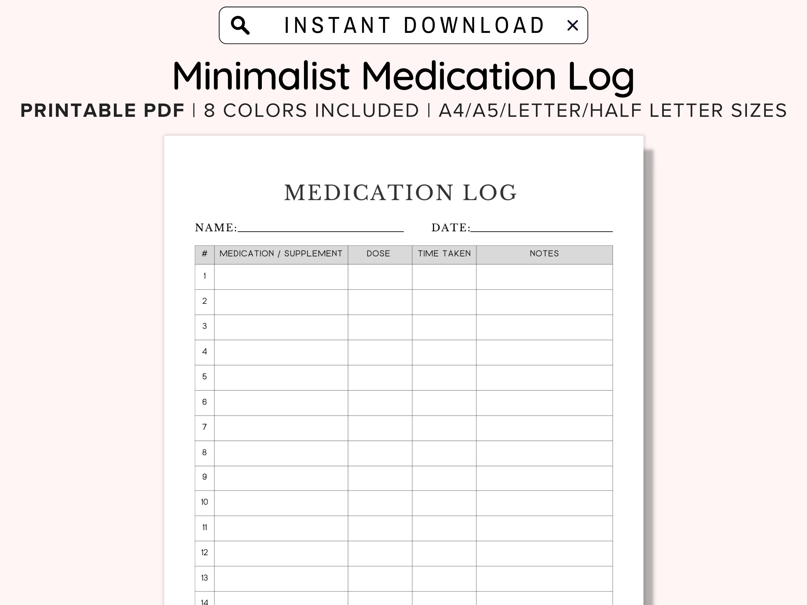 Printable Medication Log, Ready to Print Medication Log Chart, Post ...