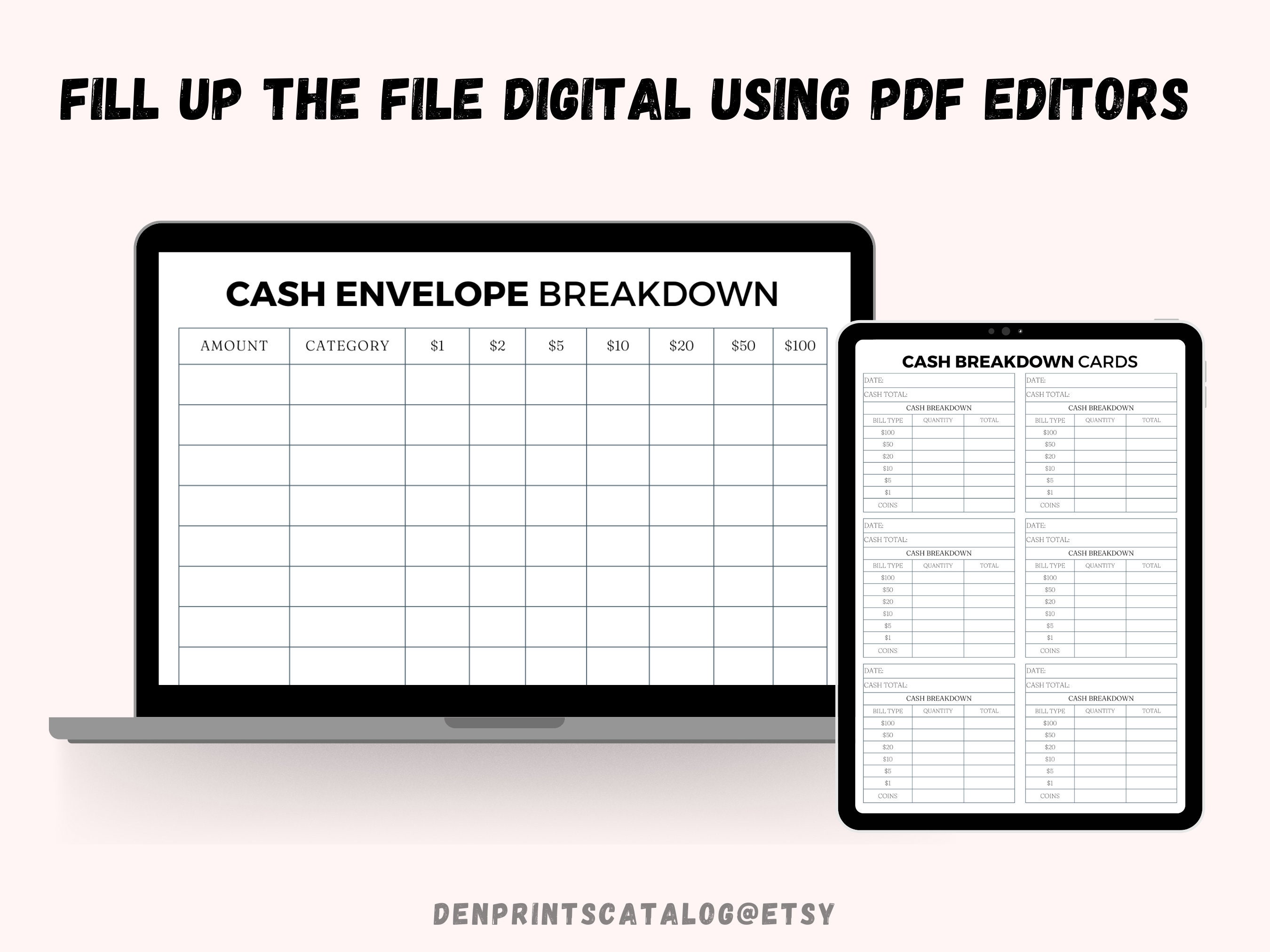 Cash Breakdown Count Sheet Printable, Cash Breakdown Cards, Cash ...