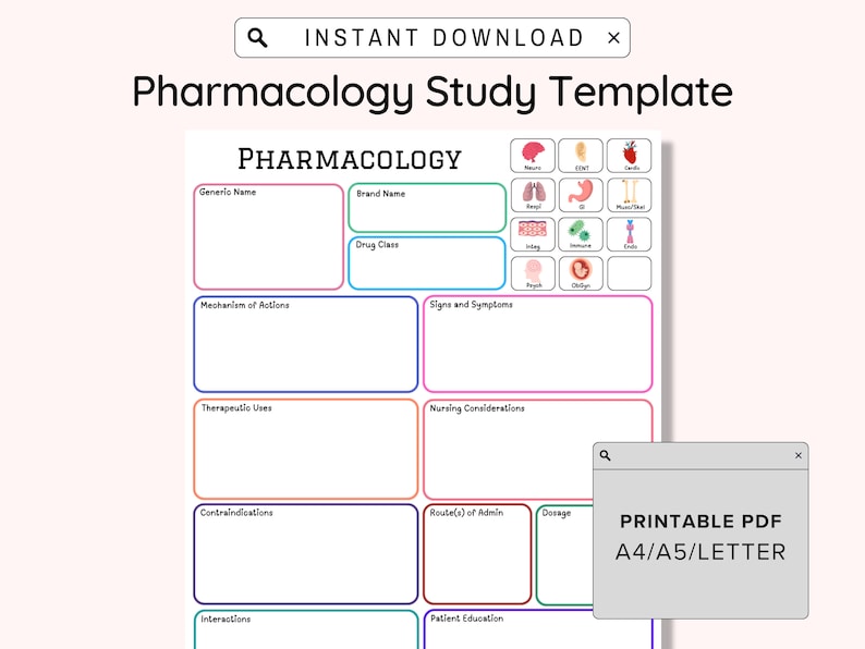 Pharmacology Printable, Drug Card Printable, Nursing School Template ...