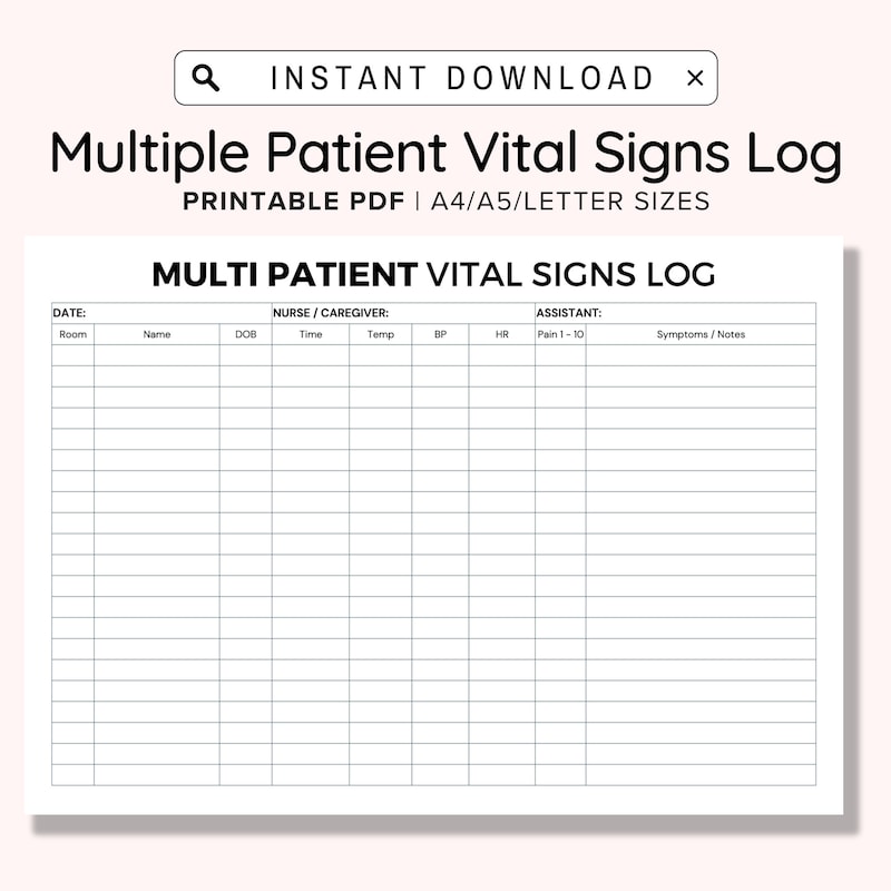 Vitals Log for Home Patient - Etsy