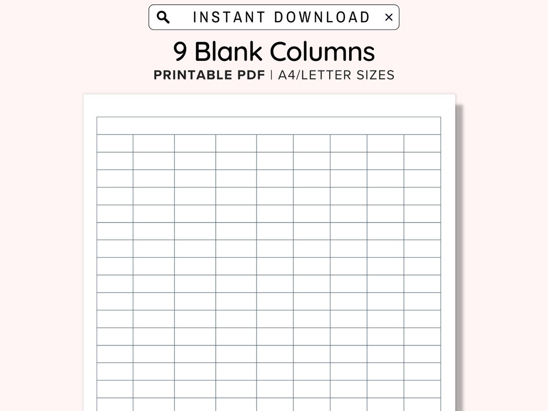 9 Blank Columns Chart Text Input Print And Write Pdf Digital Download File A4us Letter Size