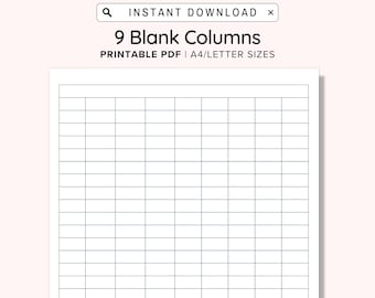 Printable 3 Blank Columns Chart Text Input Print and Write PDF Digital ...